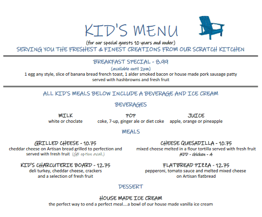Kid's Menu :: Blue Chair